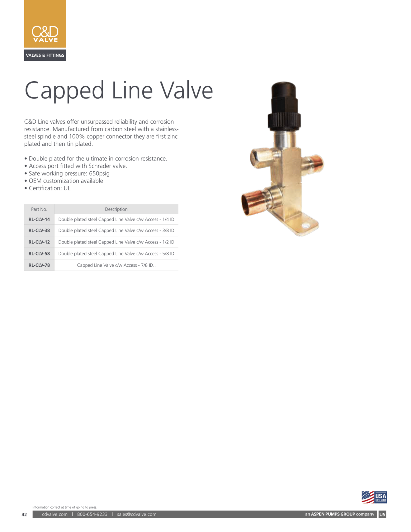 Capped Line Valve Tech Sheet – C&DValve