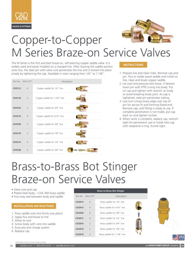 Copper-to-Copper M Series Braze-on Service Valves – C&DValve