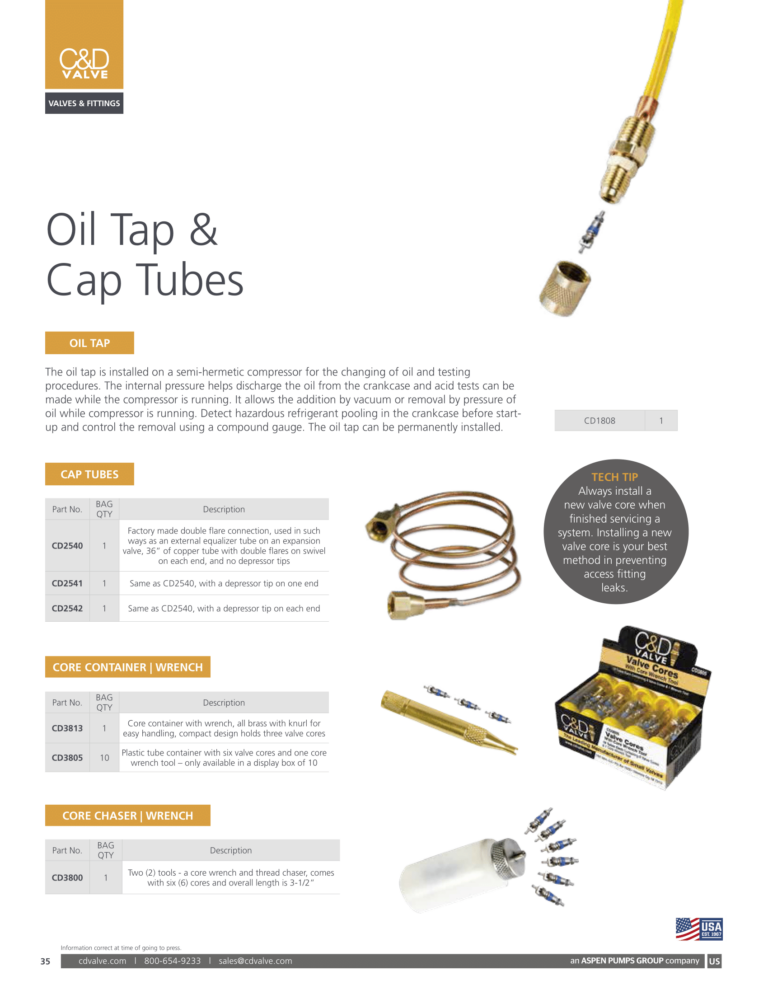 Oil Tap & Cap Tubes – C&DValve