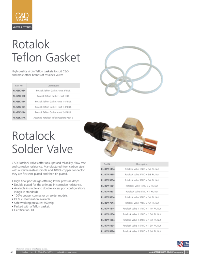 Rotalok Teflon Gasket Tech Sheet – C&DValve
